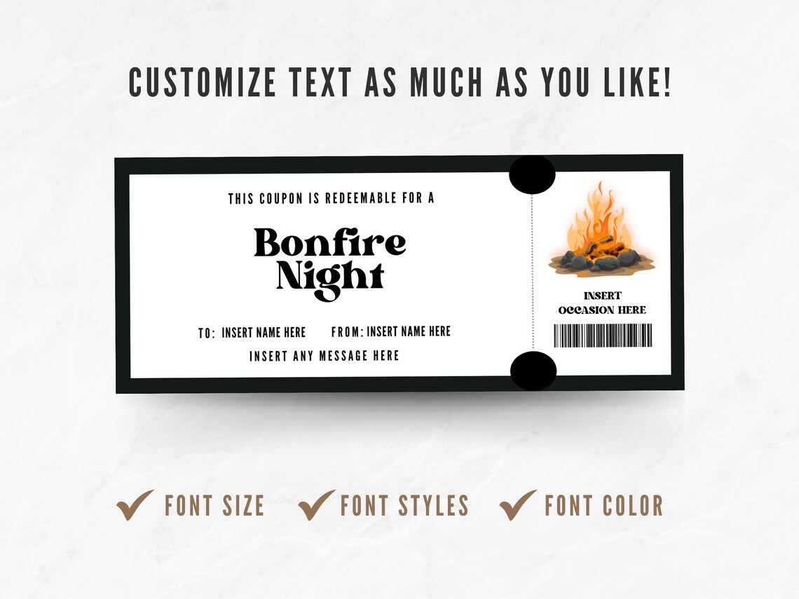 Editable Bonfire Night Coupon, Custom Bonfire Invitation, Digital ...