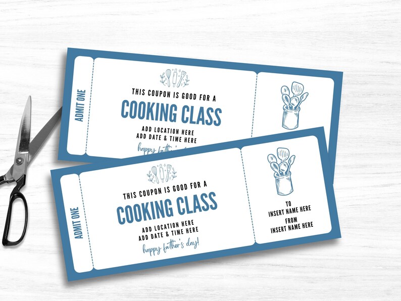 Printable Cooking Class Father's Day Coupon Template, Editable Cooking Class Ticket Template ...