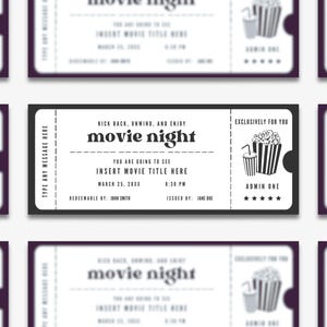 Editable Movie Night Coupon, Custom Movie Voucher, Digital Ticket ...