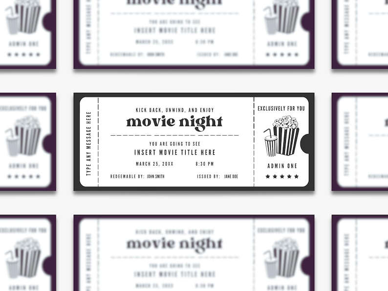 Editable Movie Night Coupon, Custom Movie Voucher, Digital Ticket ...