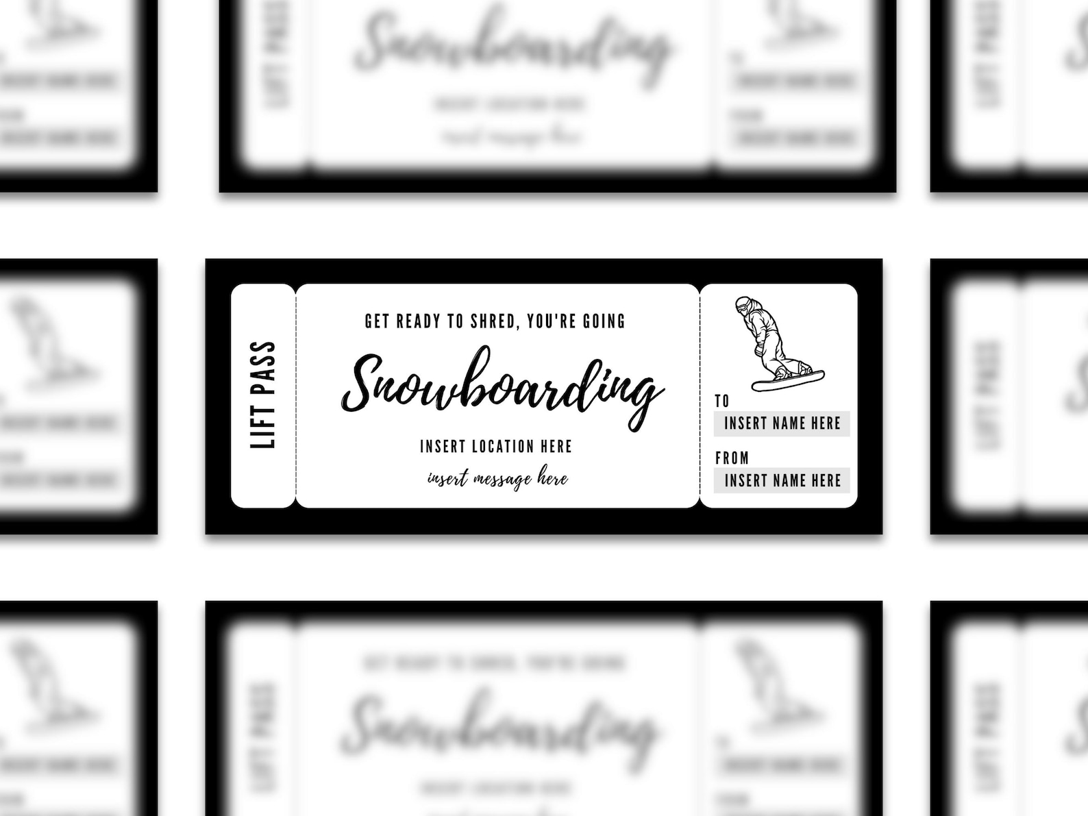Editable Snowboarding Lift Ticket Template, Custom Snowboarding Trip ...