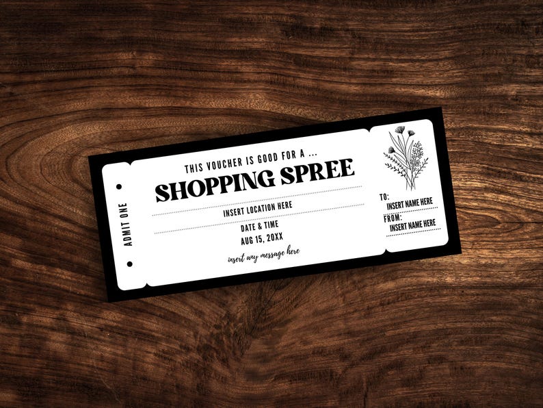 Editable Shopping Spree Coupon Template, Custom Shopping Ticket Gift ...