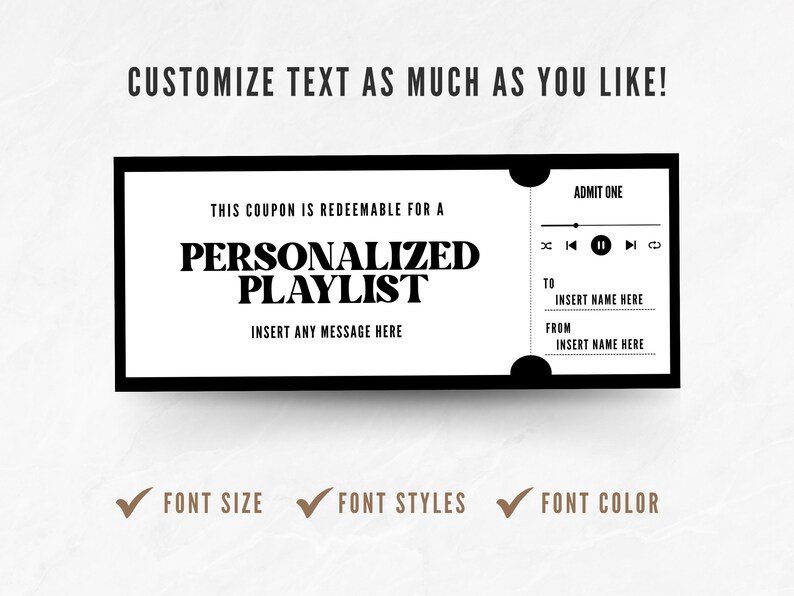 Personalized Playlist Ticket Template, Printable Personalized Mixtape ...