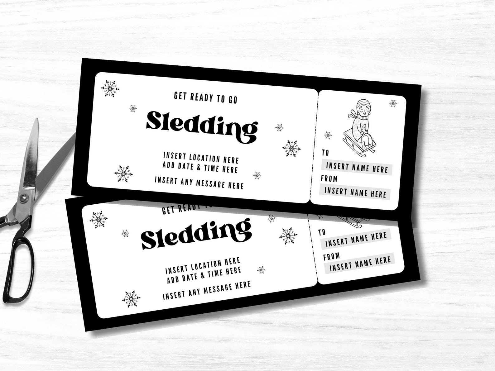 Editable Sledding Ticket Template, Custom Winter Snow Sledding Coupon ...