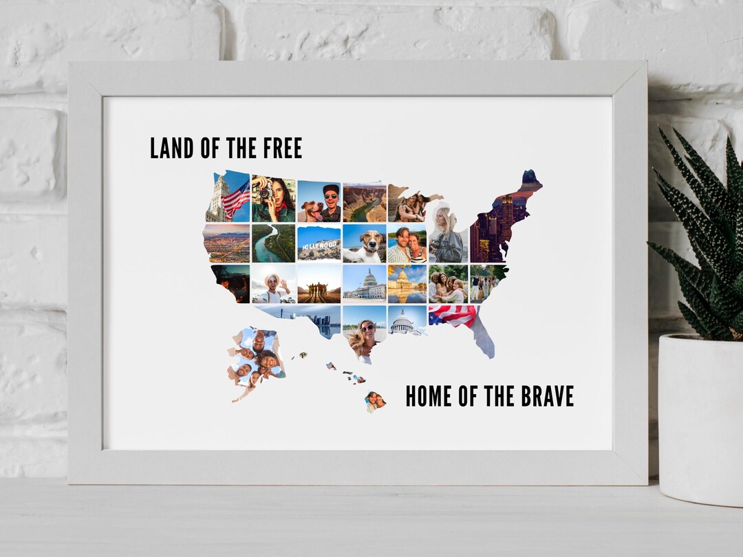 Editable USA Map Photo Collage Template, Custom United States Map Photo ...