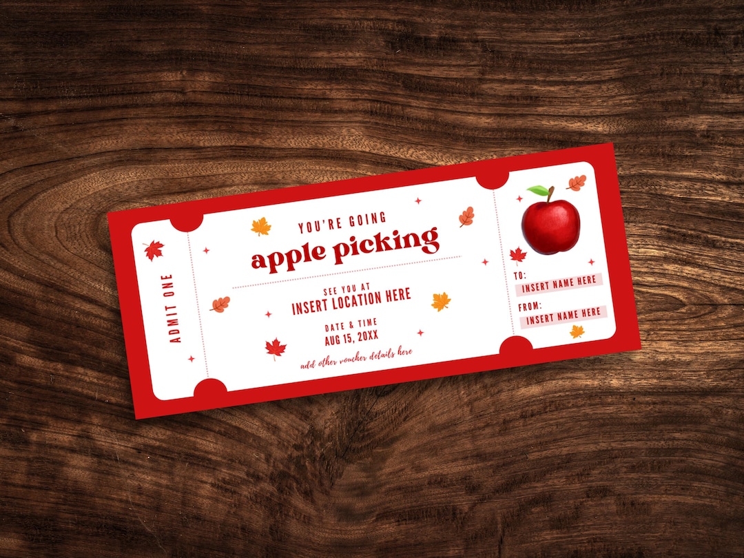 Editable Apple Picking Coupon, Custom Apple Orchard Ticket Template ...