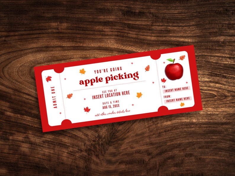 Editable Apple Picking Coupon, Custom Apple Orchard Ticket Template ...