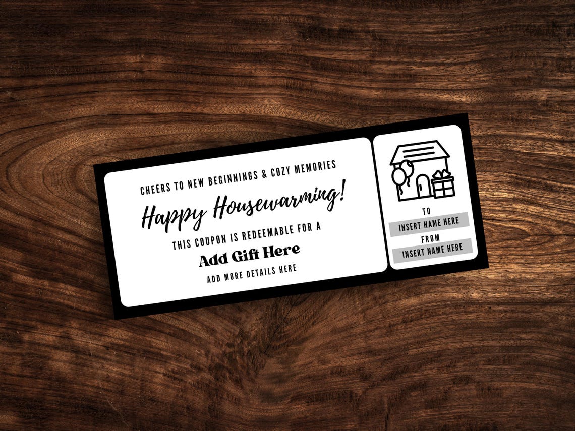 Editable Housewarming Gift Certificate Coupon, Custom House Warming ...