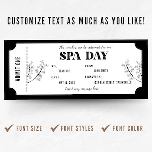 Editable Spa Day Coupon, Printable Spa Ticket Voucher, Custom Spa Day ...