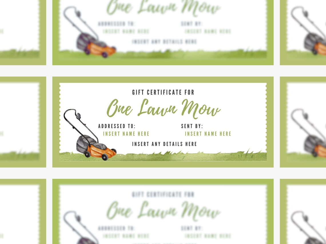 Lawn Care Gift Certificate, Editable Mow the Lawn Voucher, Printable ...