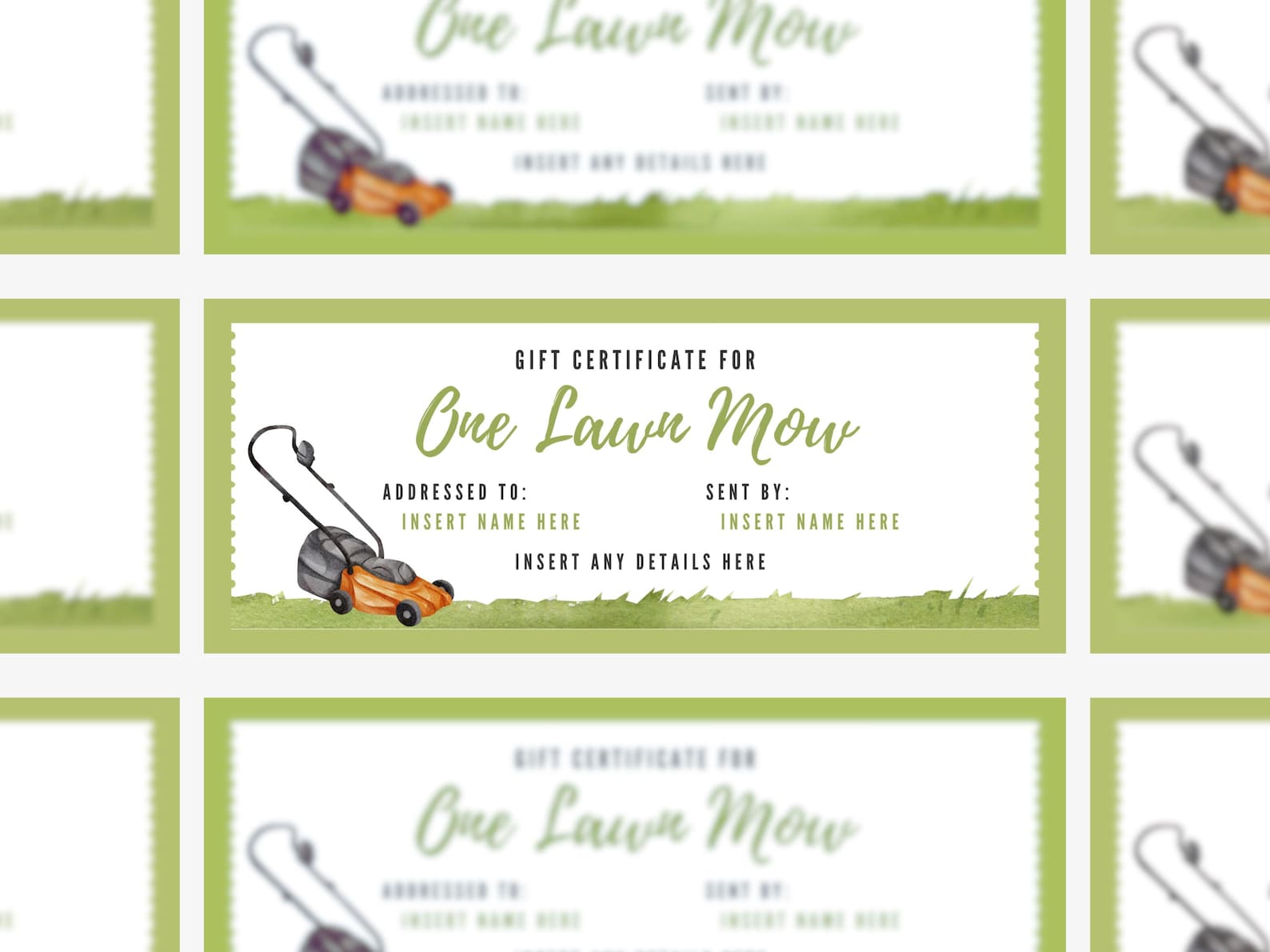 Lawn Care Gift Certificate, Editable Mow the Lawn Voucher, Printable Landscape Coupon PDF - Etsy