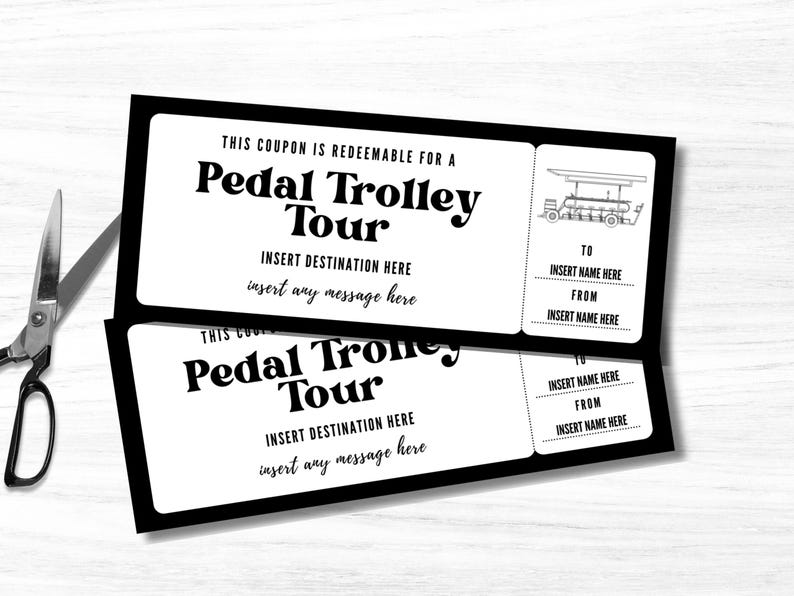Editable Pedal Trolley Tour Ticket Template, Printable Party Bike Tour ...