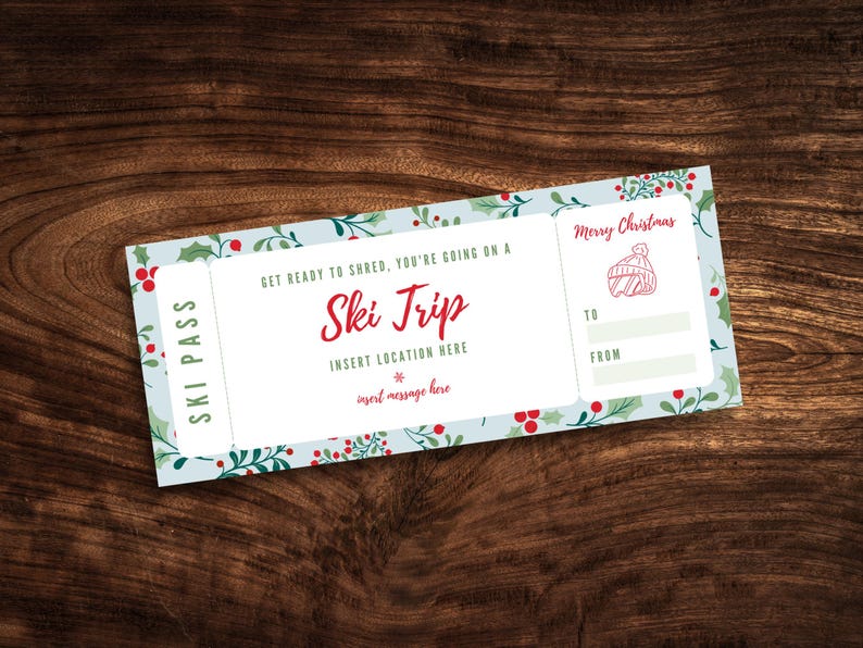 Editable Ski Lift Ticket Template, Custom Christmas Ski Trip Coupon ...
