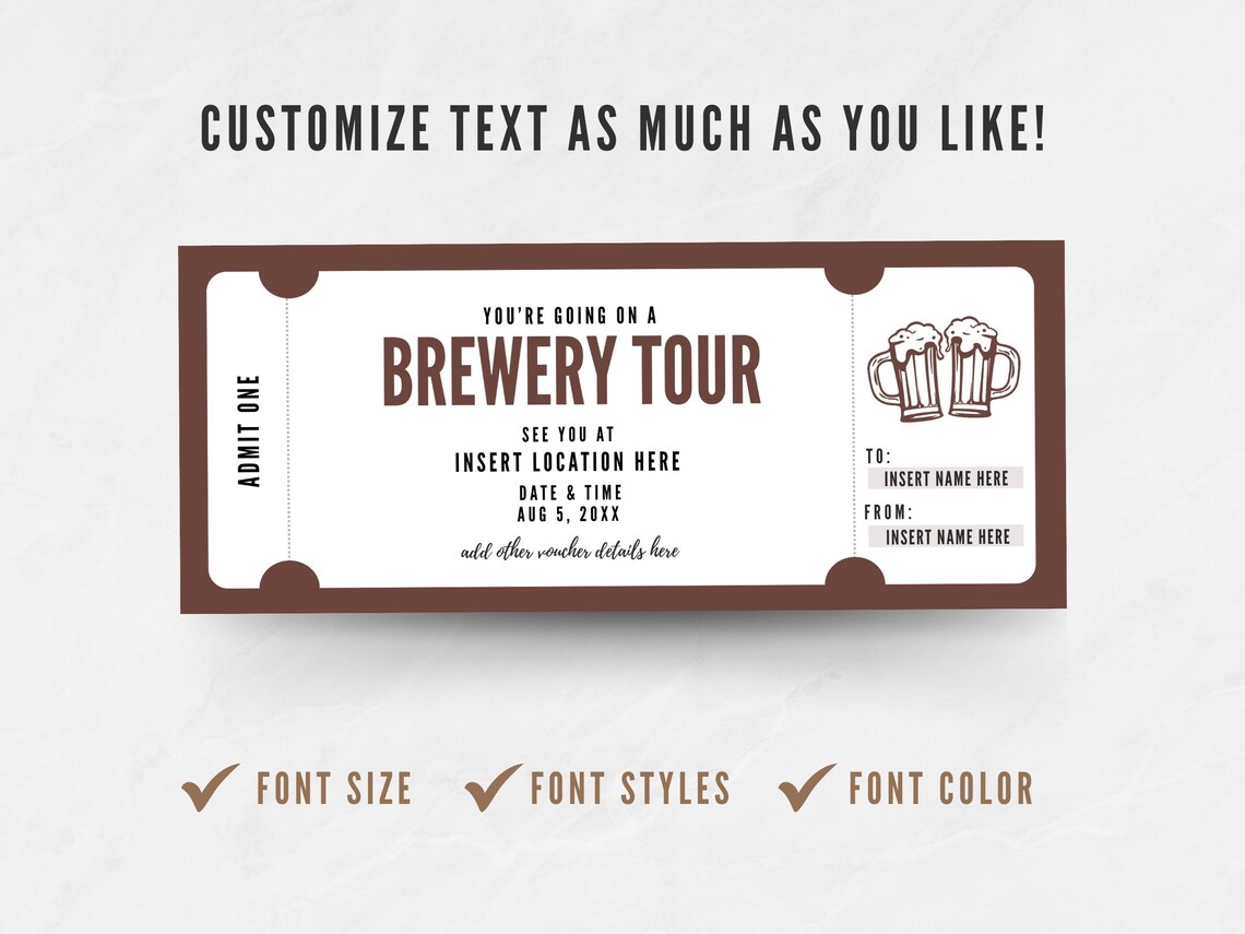 Printable Brewery Tour Coupon Template, Editable Brewery Ticket ...