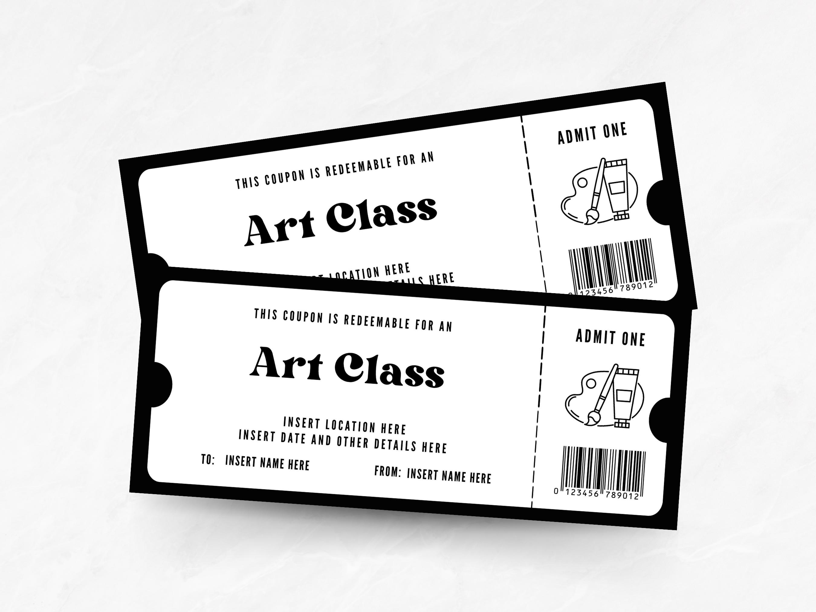 Printable Art Class Coupon, Editable Craft Class Ticket Template ...
