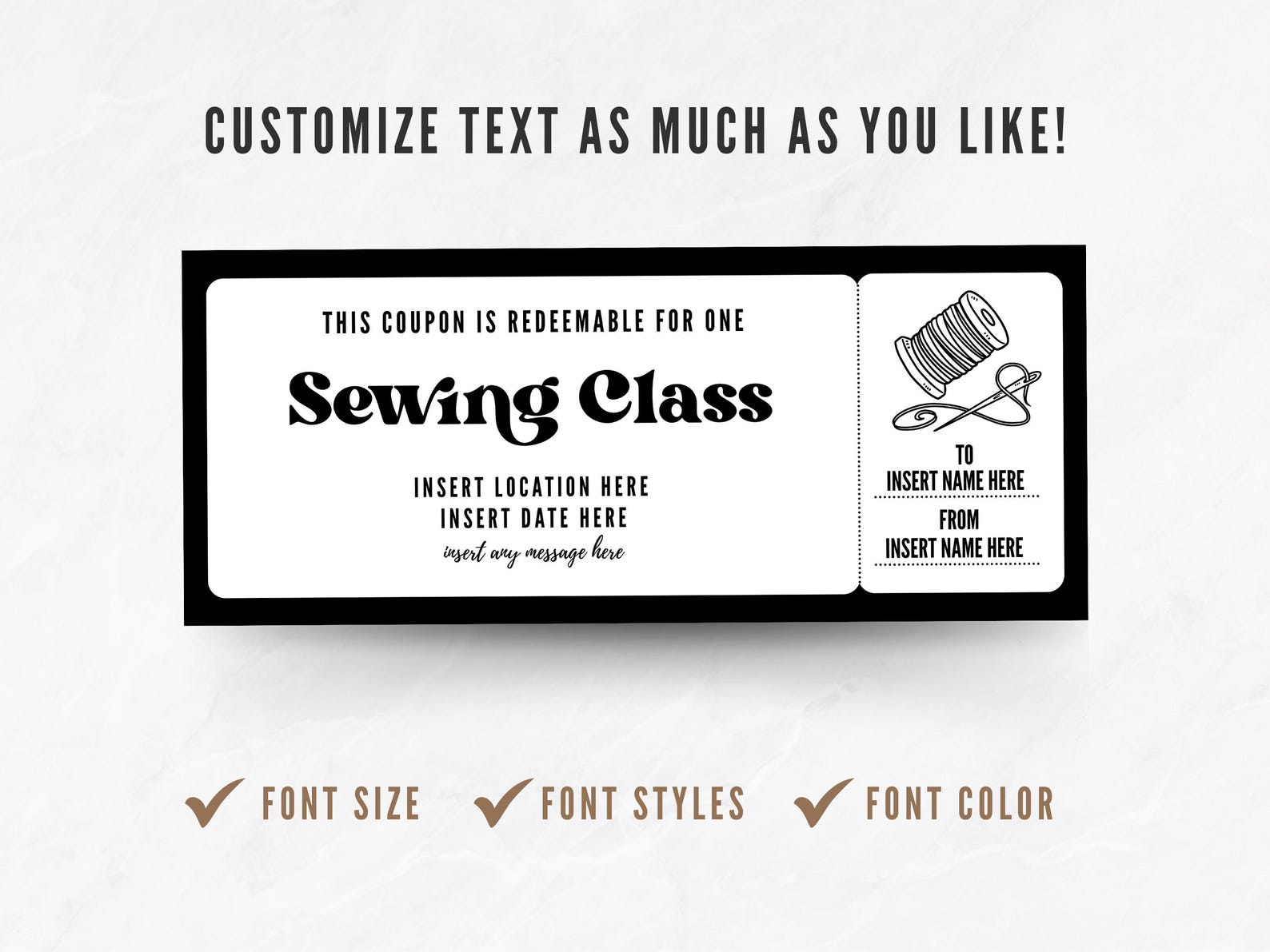 Printable Sewing Class Coupon, Editable Sewing Lesson Ticket Template ...