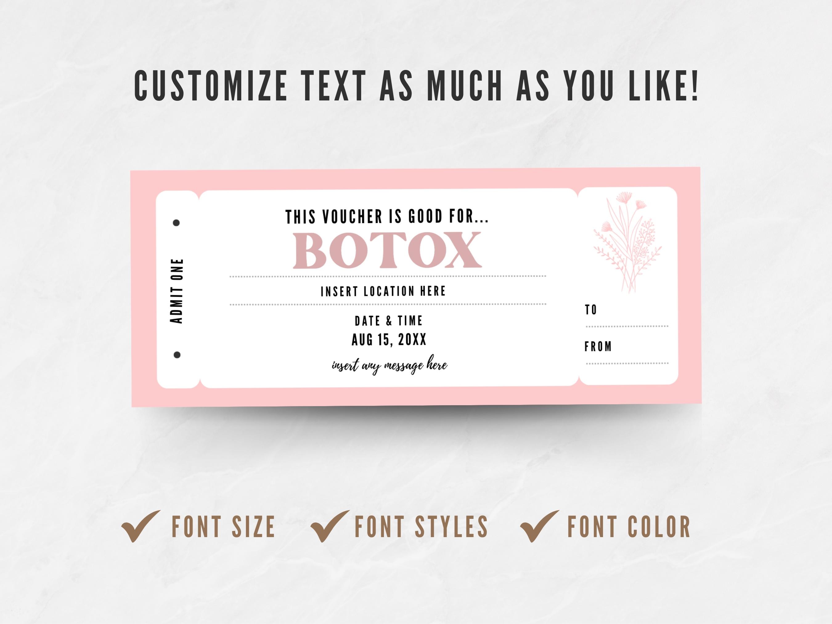 Editable Botox Coupon Template, Custom Botox Ticket Gift Certificate ...