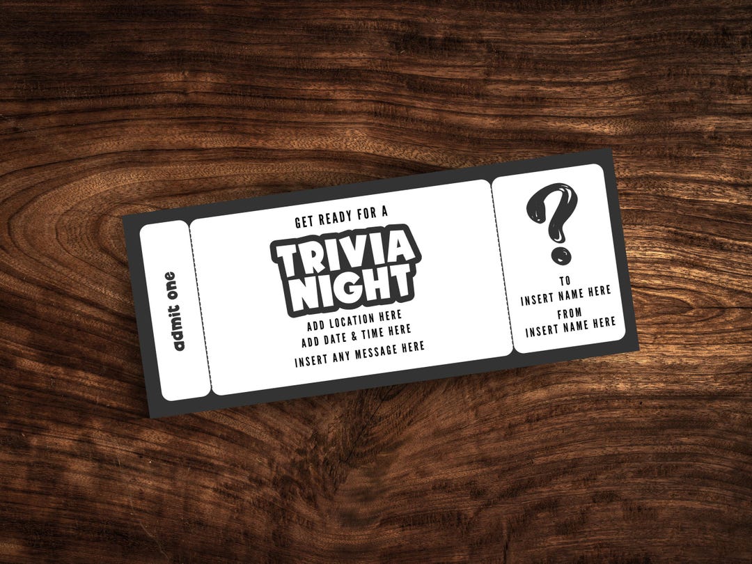 Editable Trivia Night Coupon, Custom Bar Trivia Ticket Template ...