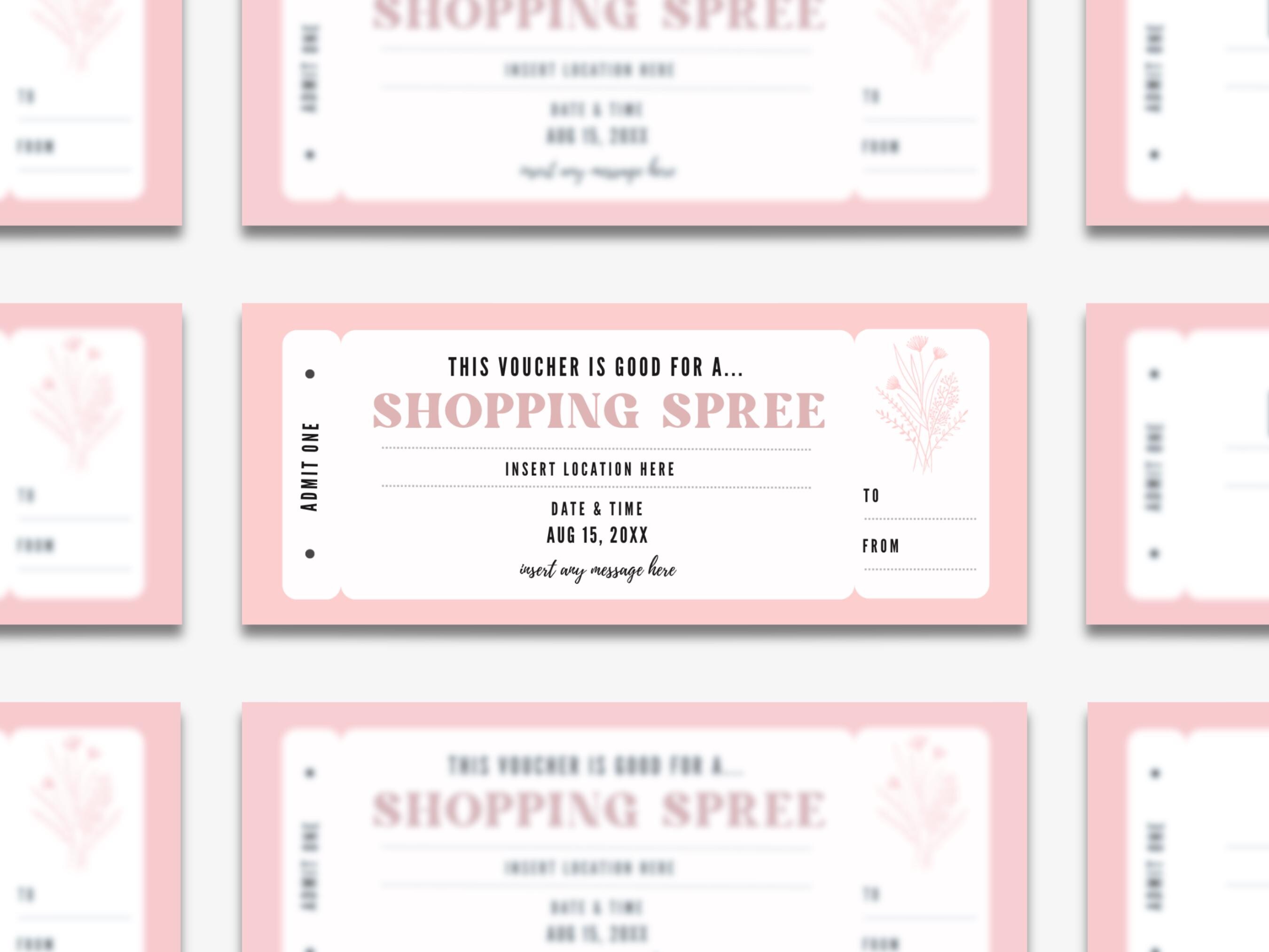 Editable Shopping Spree Coupon Template, Custom Shopping Ticket Gift ...