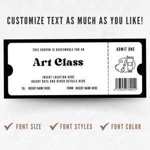 Printable Art Class Coupon, Editable Craft Class Ticket Template ...