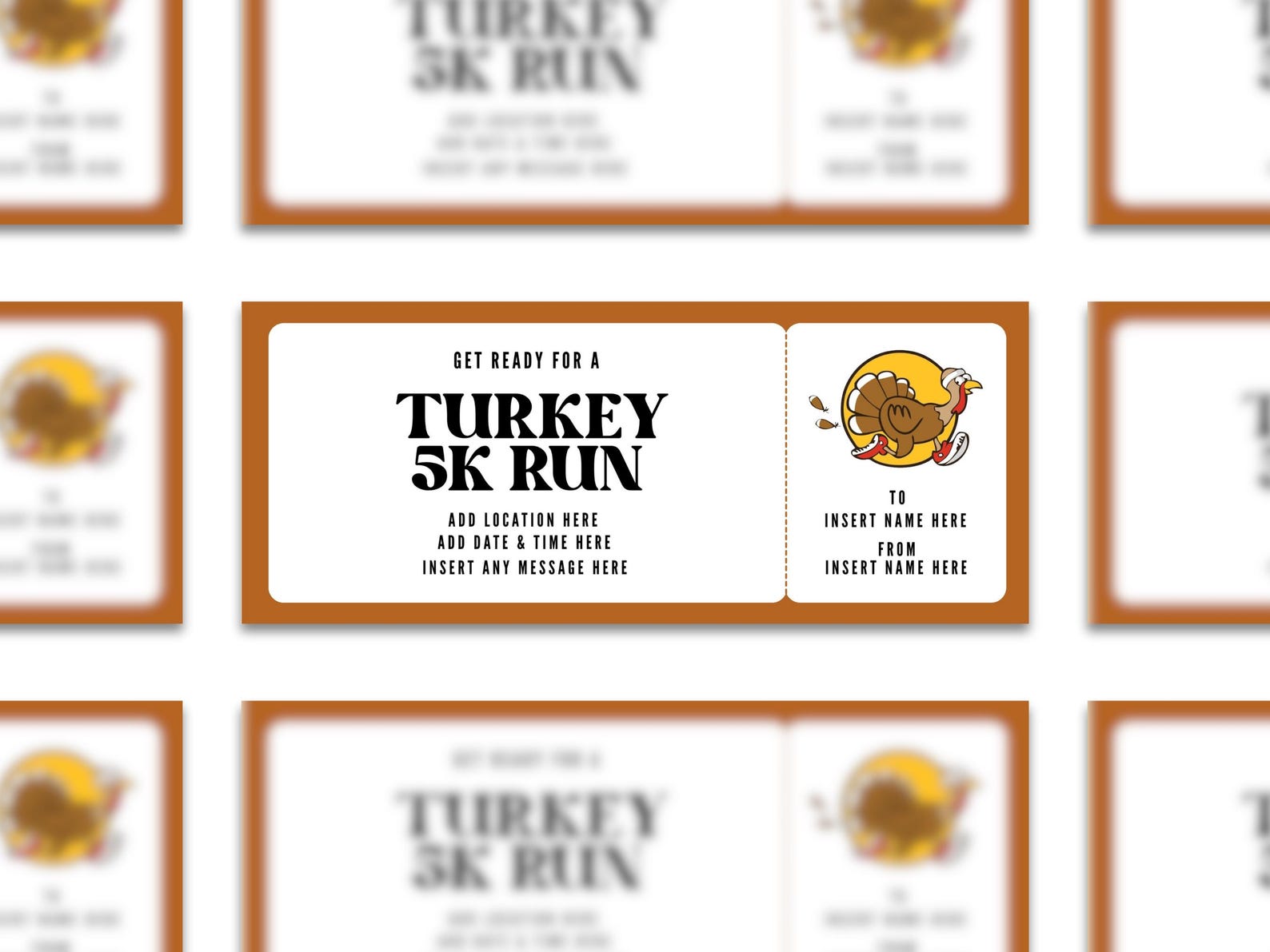 Editable Turkey 5k Run Ticket Template, Custom Thanksgiving 5k Race ...