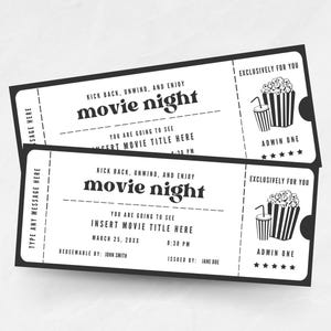 Editable Movie Night Coupon, Custom Movie Voucher, Digital Ticket ...