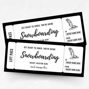 Editable Snowboarding Lift Ticket Template, Custom Snowboarding Trip ...