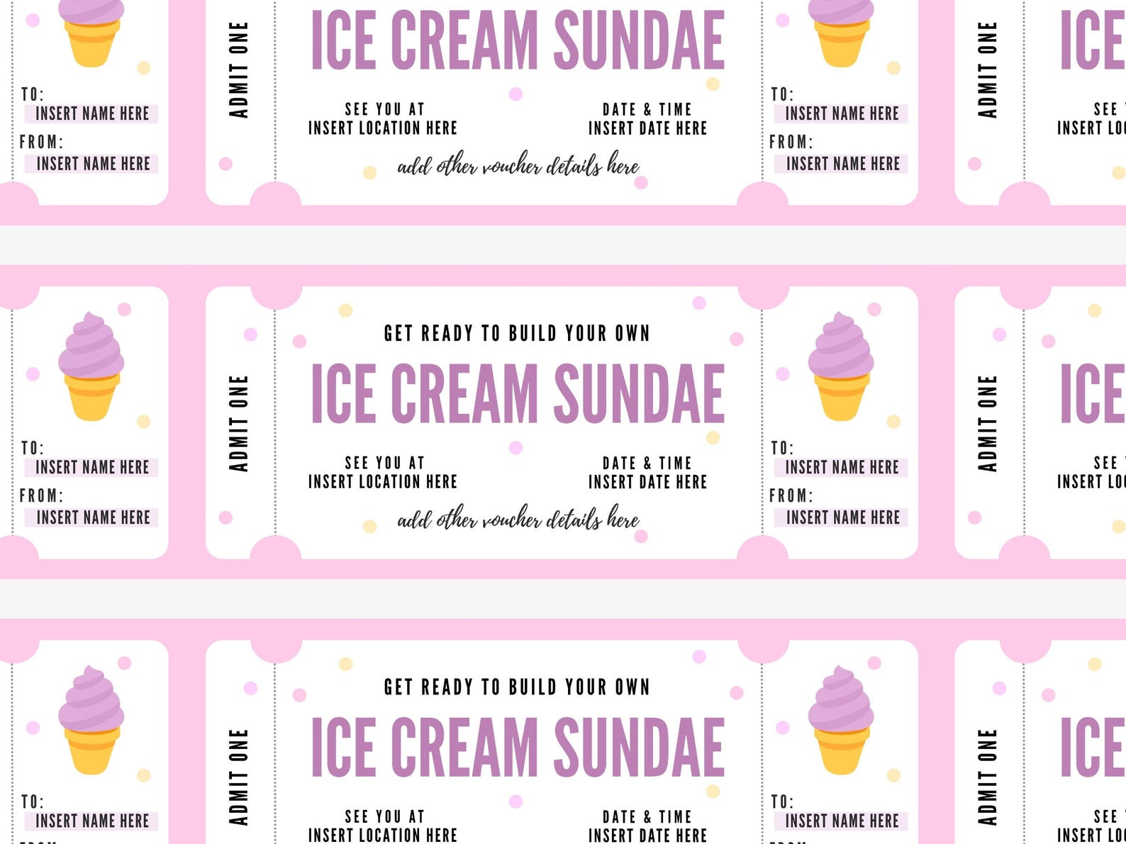 Editable Build Your Own Ice Cream Sundae Coupon, Custom Ice Cream Date ...
