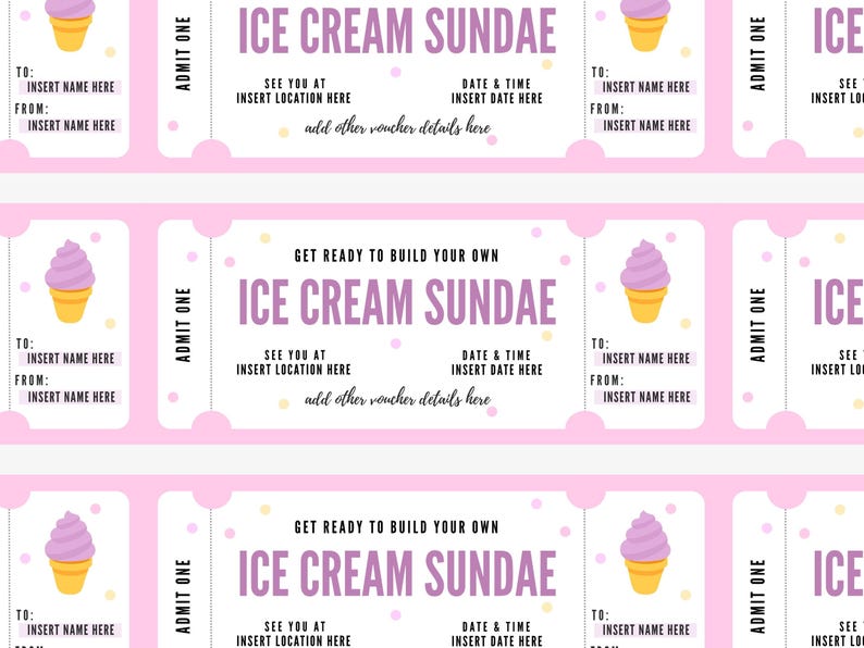 Editable Build Your Own Ice Cream Sundae Coupon, Custom Ice Cream Date ...