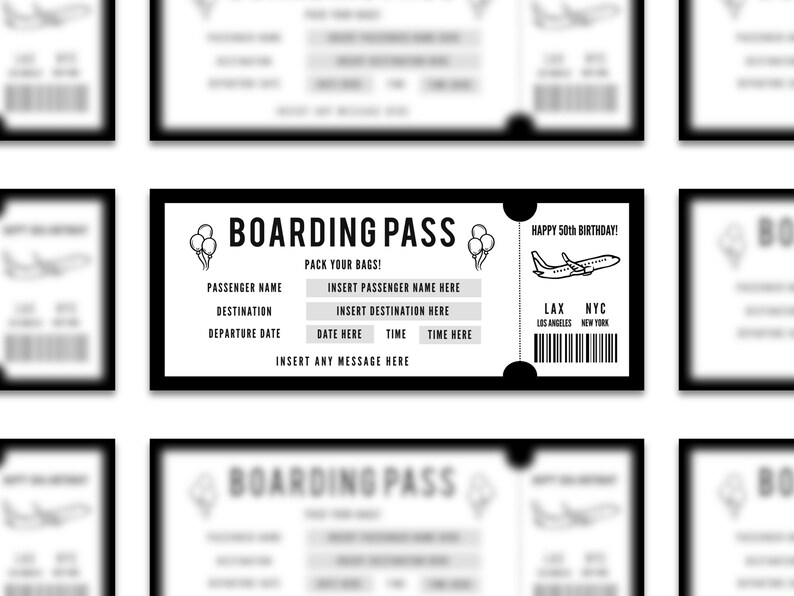 Editable Boarding Pass Template, Printable Plane Ticket, Personalized ...