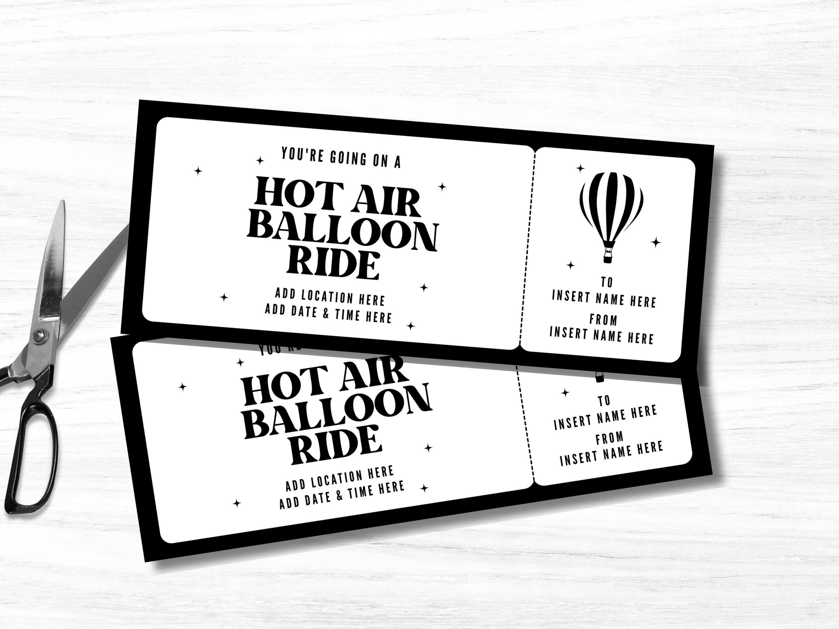 Custom Hot Air Balloon Ride Ticket Template, Editable Hot Air Balloon ...