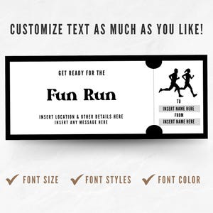 Editable Fun Run Ticket Template, Custom Race Coupon, Printable 1/2 ...