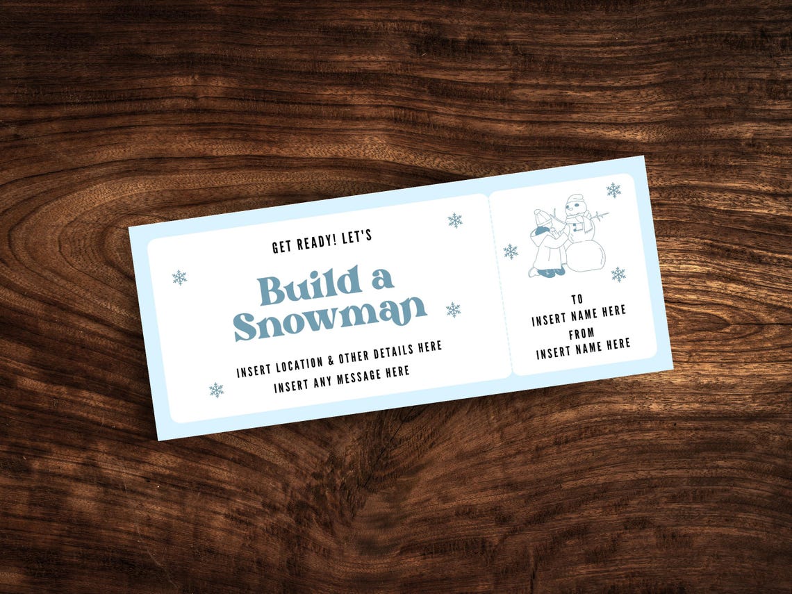 Editable Build a Snowman Ticket Template, Custom Make a Snowman Coupon ...