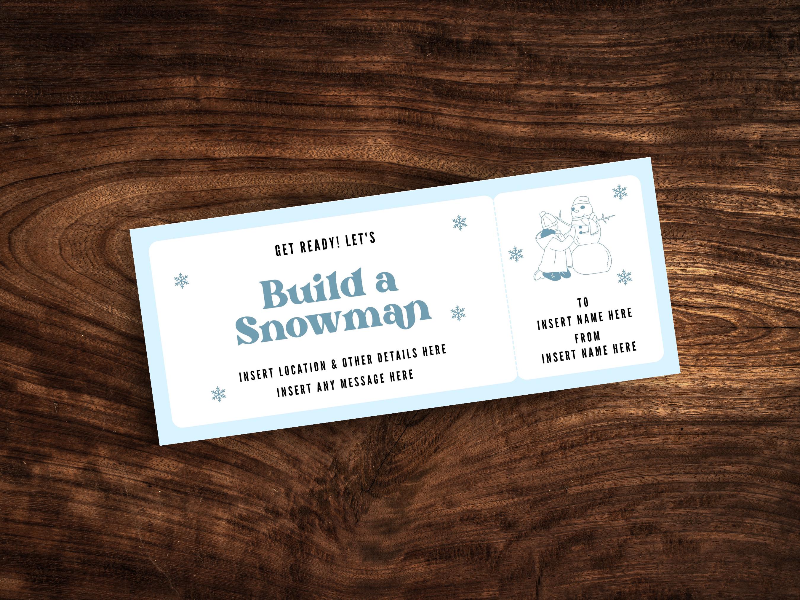Editable Build a Snowman Ticket Template, Custom Make a Snowman Coupon ...