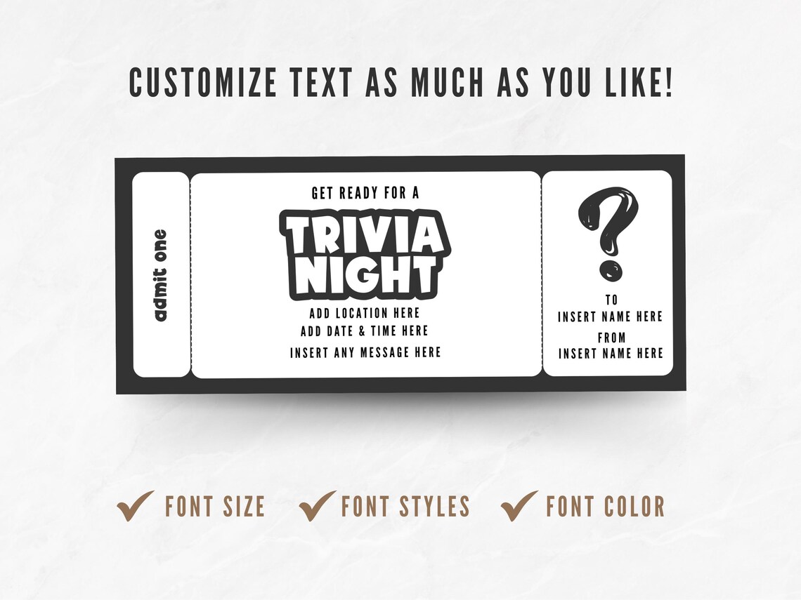 Editable Trivia Night Coupon, Custom Bar Trivia Ticket Template ...