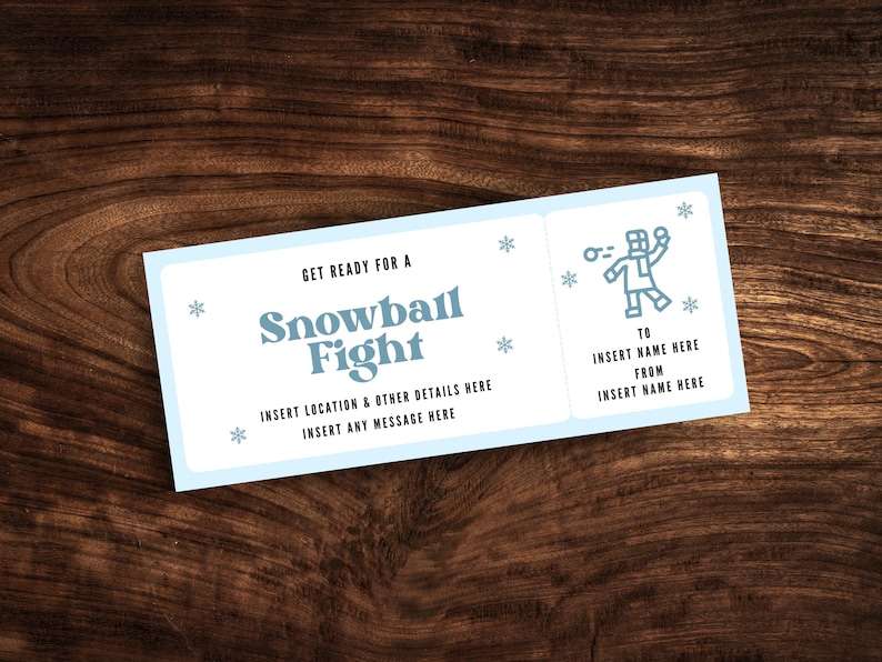 Editable Snowball Fight Ticket Template, Custom Snowball Fight Coupon ...