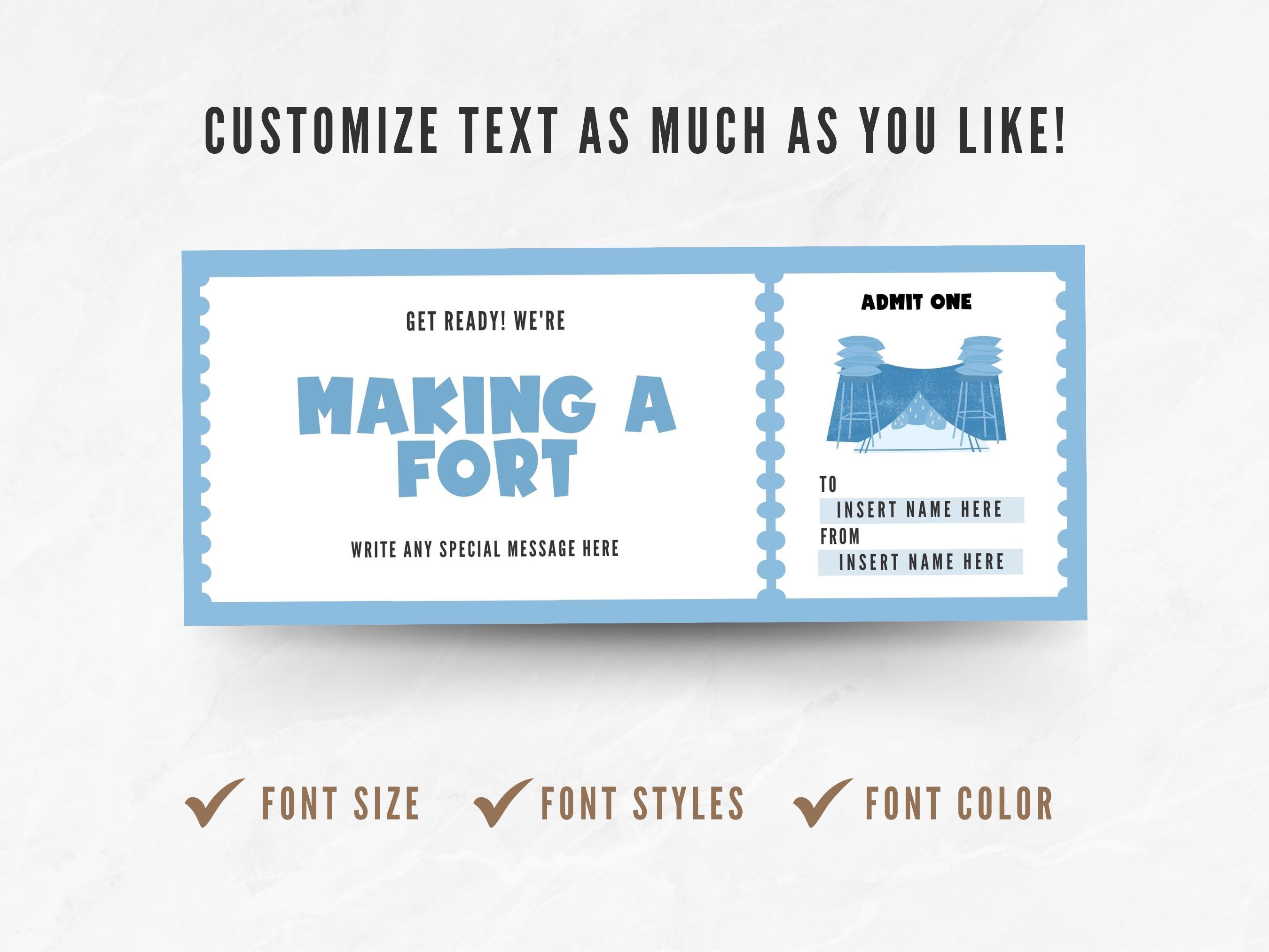 Custom Make A Fort Ticket Template, Editable Making a Fort Coupon ...