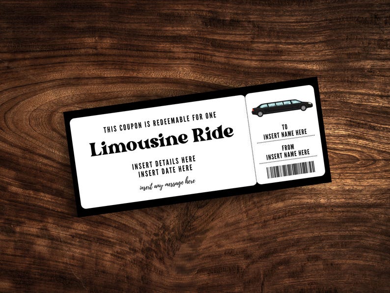 Editable Limo Ticket Template, Printable Limousine Ride Coupon ...