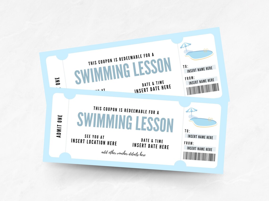Editable Swimming Lesson Coupon, Custom Swim Lessons Ticket Template ...