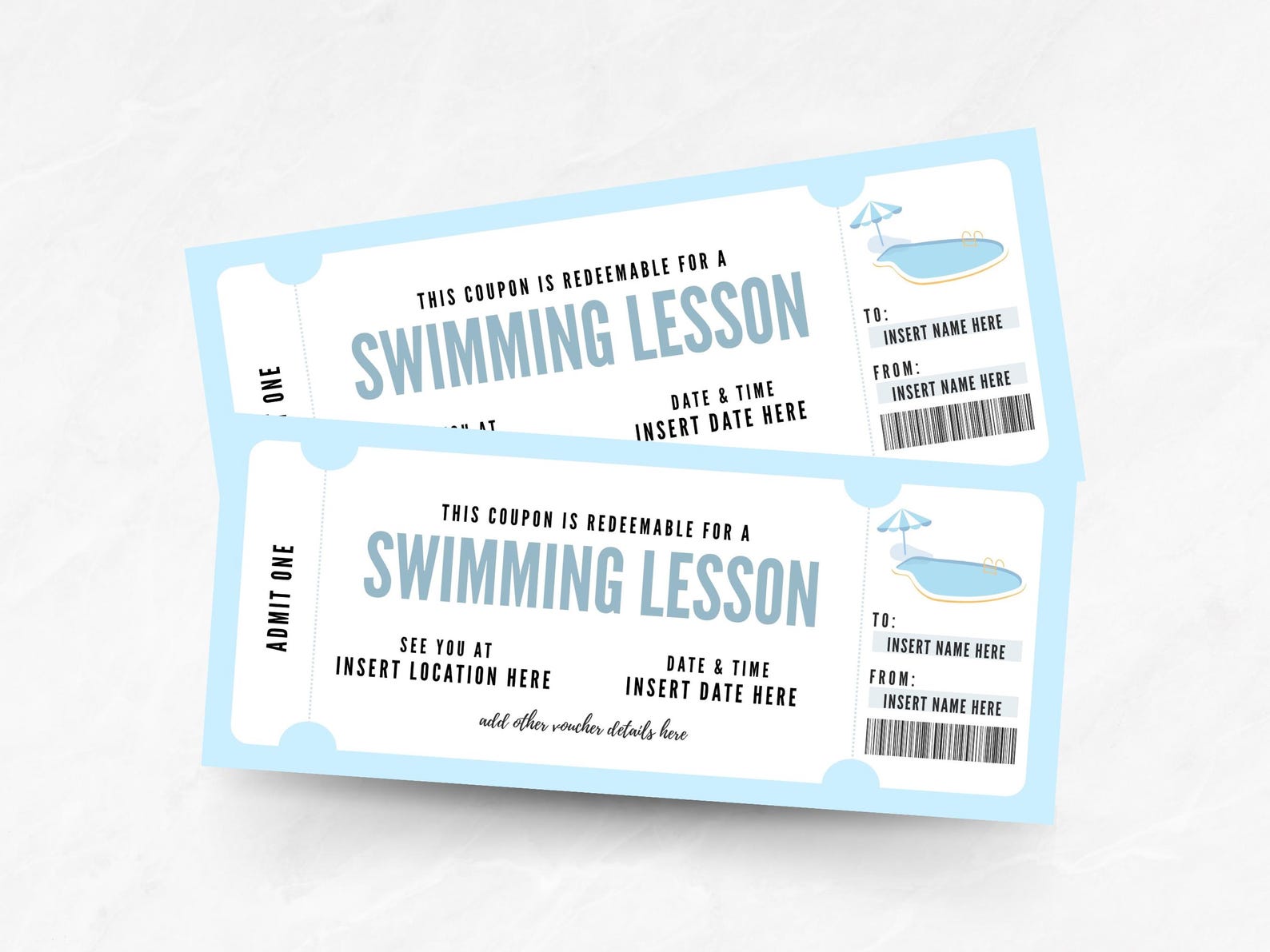 Editable Swimming Lesson Coupon, Custom Swim Lessons Ticket Template ...