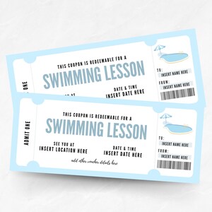 Editable Swimming Lesson Coupon, Custom Swim Lessons Ticket Template ...