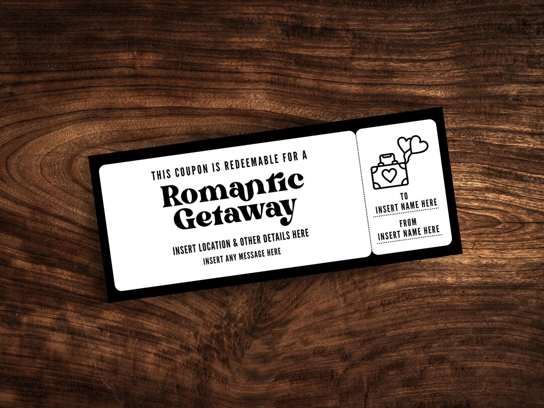 Editable Romantic Weekend Getaway Coupon Template, Custom Romantic ...