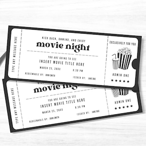 Editable Movie Night Coupon, Custom Movie Voucher, Digital Ticket ...