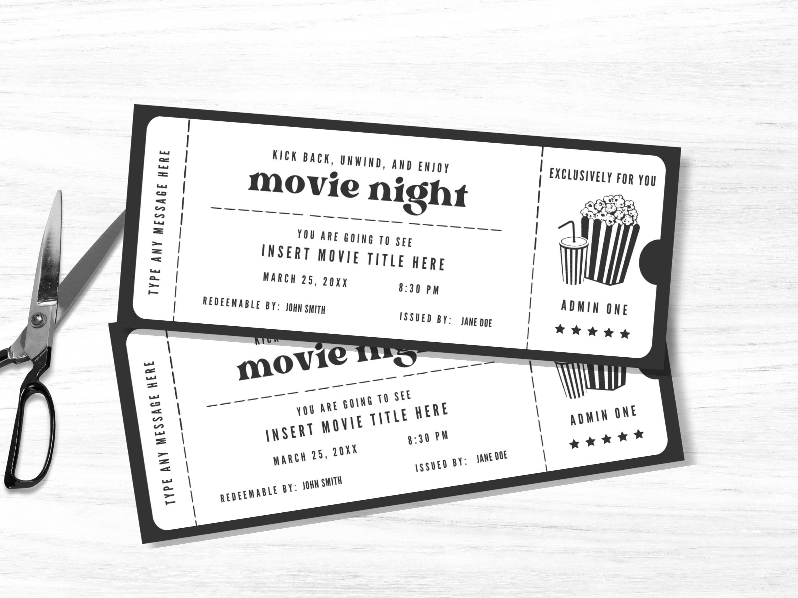 Editable Movie Night Coupon, Custom Movie Voucher, Digital Ticket ...