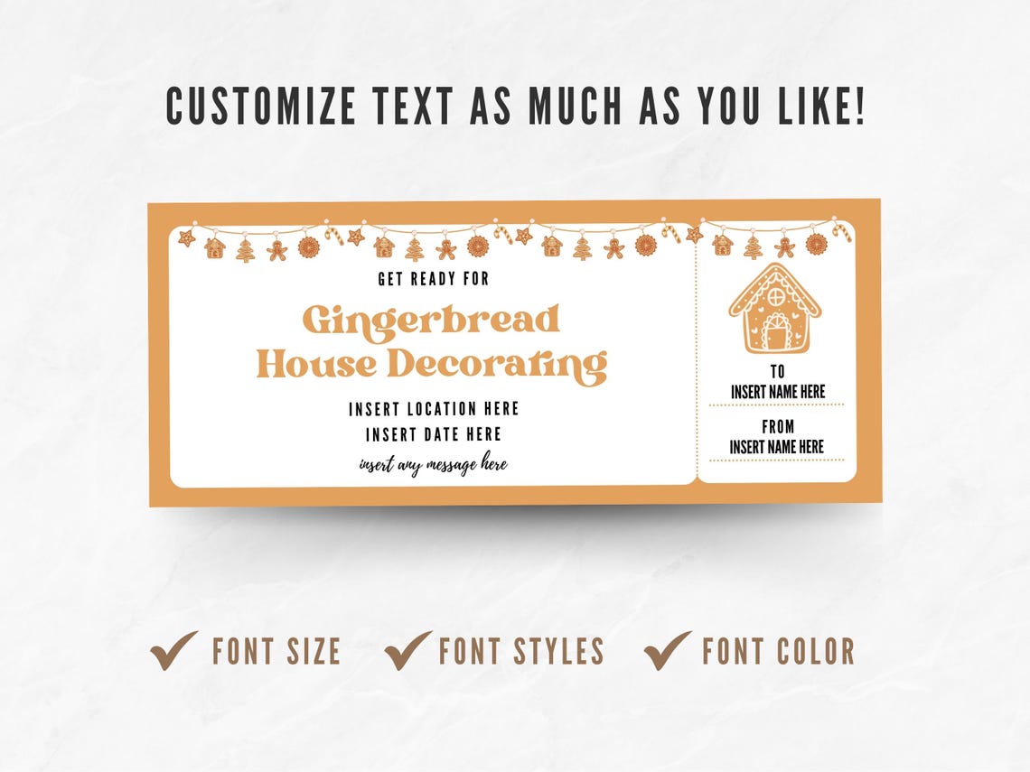 Editable Gingerbread House Decorating Ticket Template, Custom ...