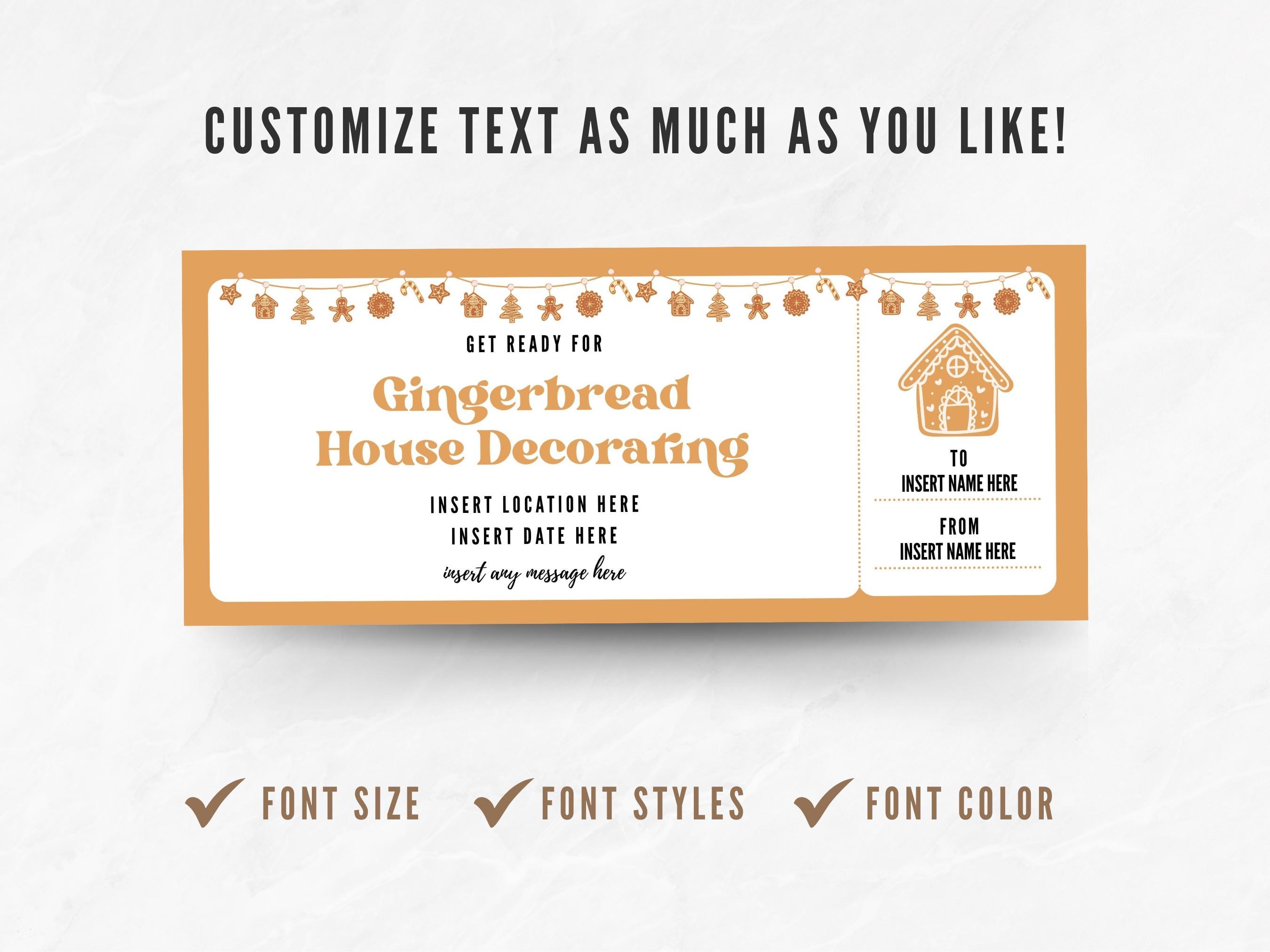Editable Gingerbread House Decorating Ticket Template, Custom ...
