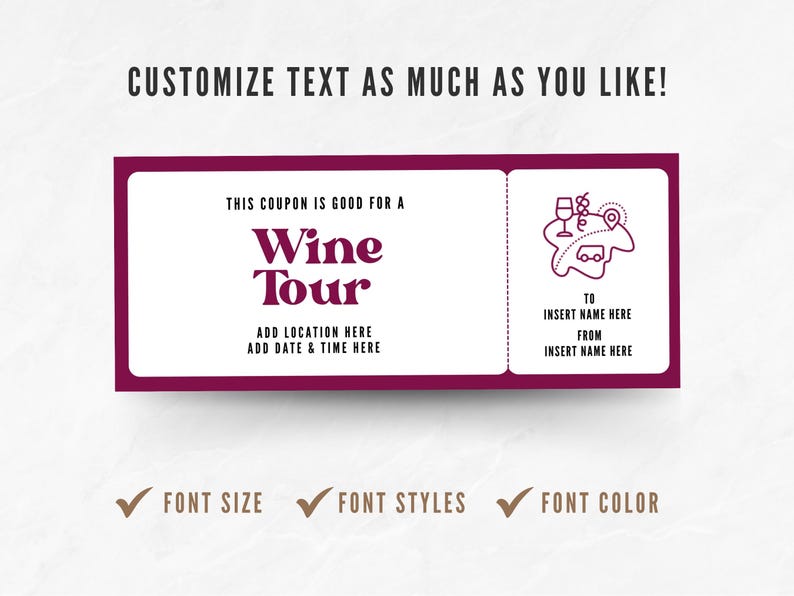 Printable Wine Tour Coupon Template, Editable Winery Tour Ticket ...