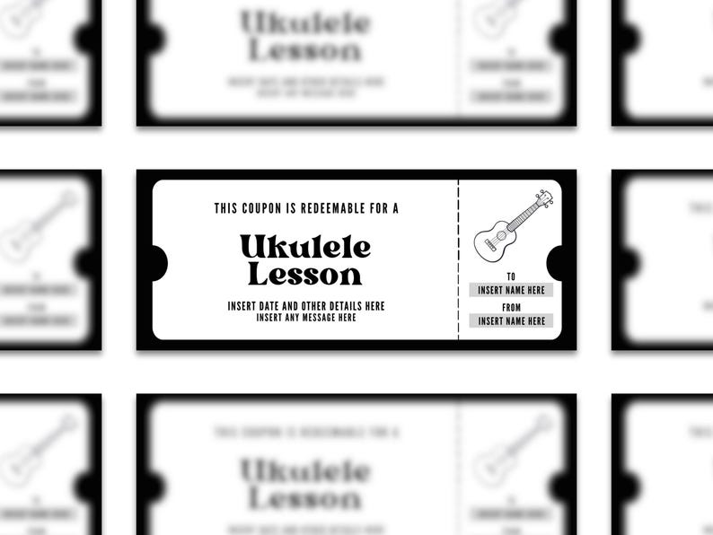 Editable Ukulele Lesson Coupon, Printable Ukulele Class Ticket Template ...