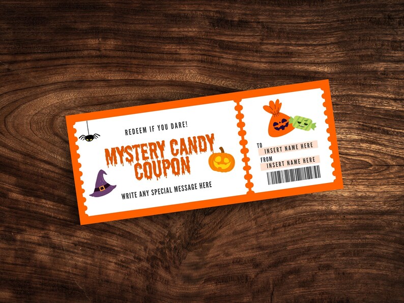 Editable Mystery Candy Coupon, Printable Trick-or-treat Template ...