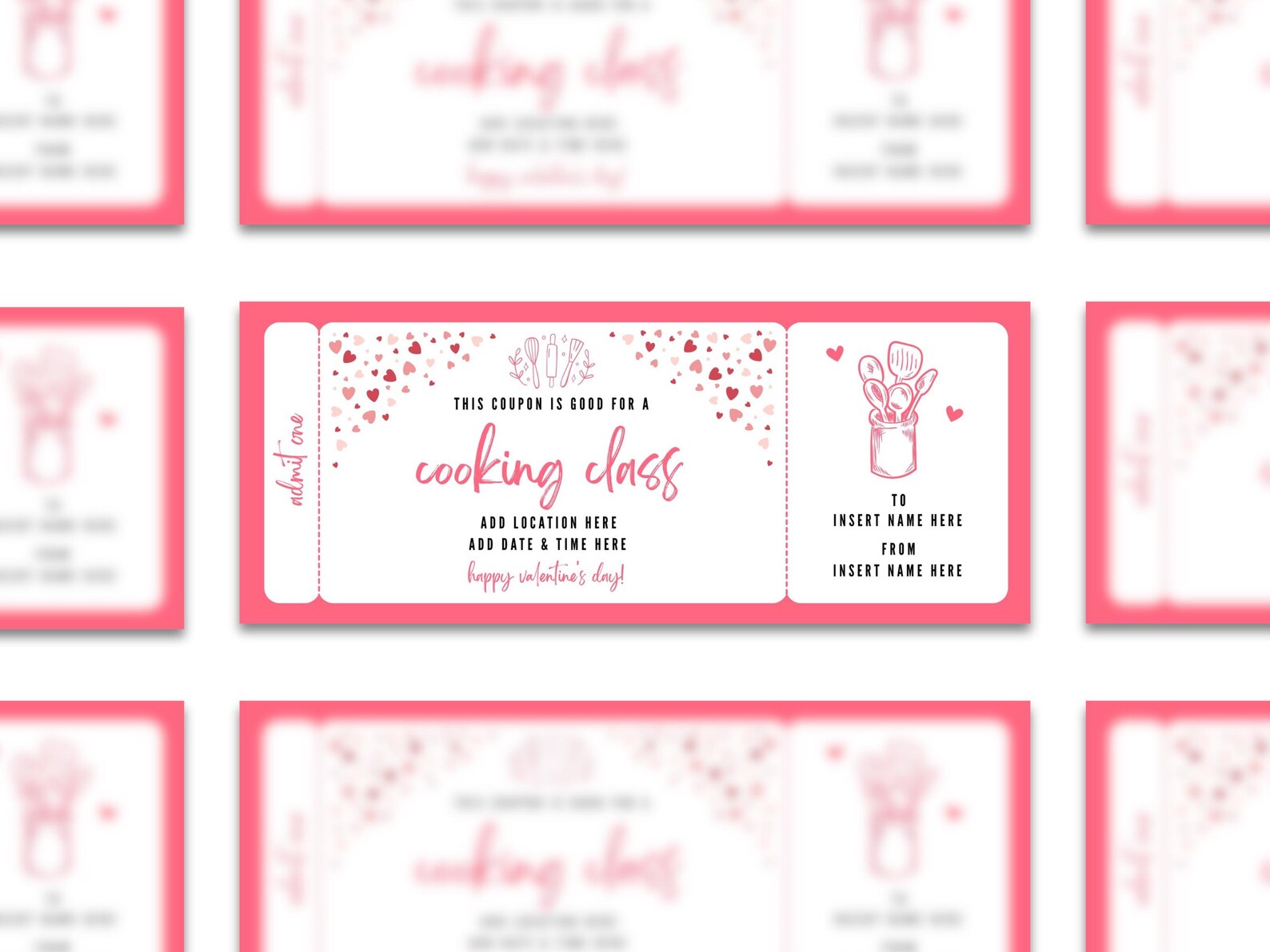 Printable Cooking Class Valentine's Day Coupon Template, Editable Cooking Class Ticket Template ...